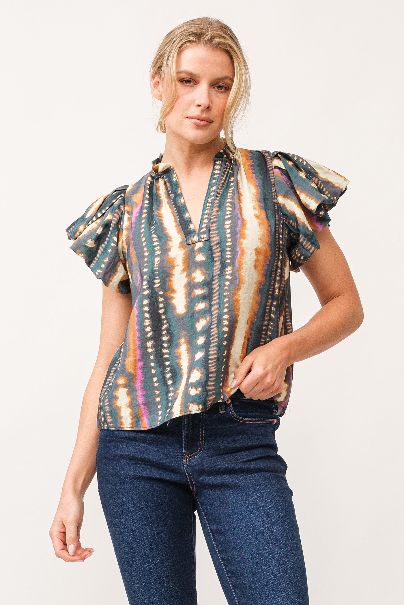 CORALINE PUFF SLEEVE SPLIT NECK TOP HEDERA – DEAR JOHN DENIM